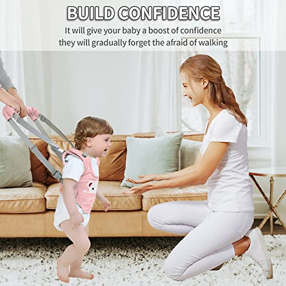 Huifen Baby Walker for Girls, Adjustable Baby Walking Harness with Detachable Crotch Handheld Baby Walker Helper Learn to Walk （9-24 Month) (Pink)