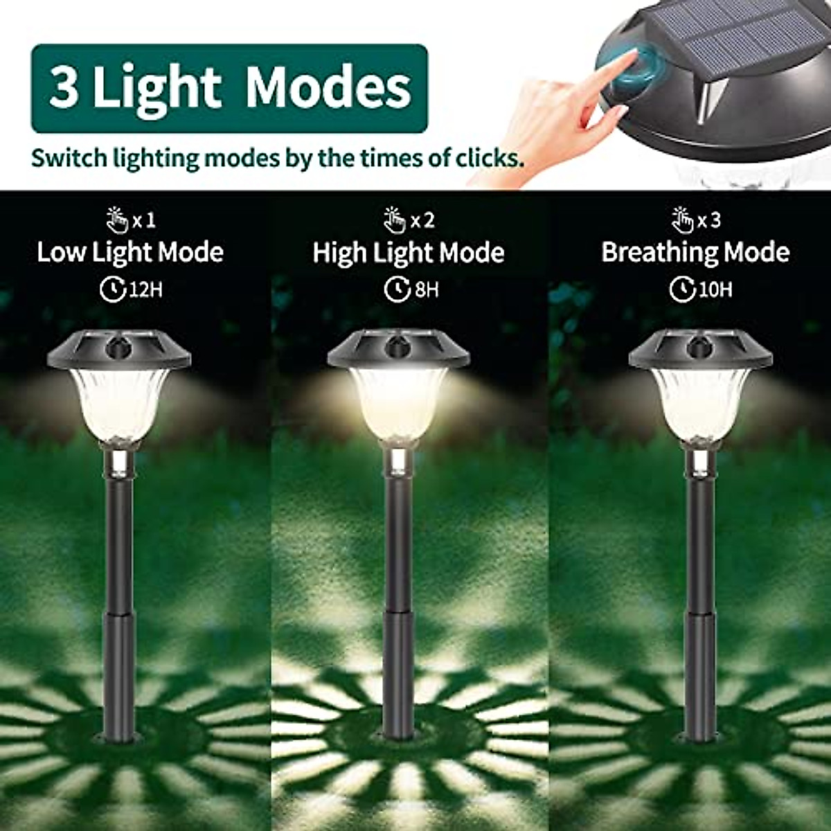 Gulliva Solar Pathway Outdoor Lights, 4 Pack Tall and Large Solar Garden Lights Outdoor Waterproof with Warm White Color, Sunshine Pattern, Breathing Mode for Yard/Patio/Pathway/Walkway/Driveway