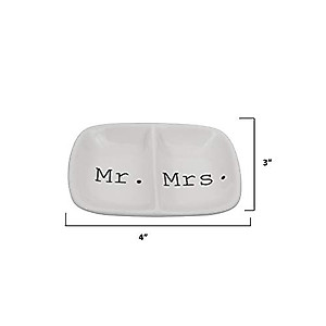 Creative Co-Op Ceramic "Mr. & Mrs." Two Section Dish, White
