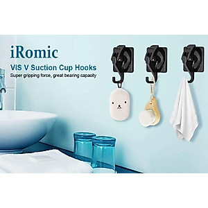 iRomic New Heavy Duty Vacuum Suction Cup Hook Organizer for Kitchen&Bathroom Accessories,Black.