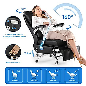 LEAGOO Automatic Executive Office Chair High-Back Electric Reclining Office Chair with Footrest, Ergonomic Computer Desk Chairs with Wheels and Linkage Arms Swivel Rolling Chair with Genuine Leather