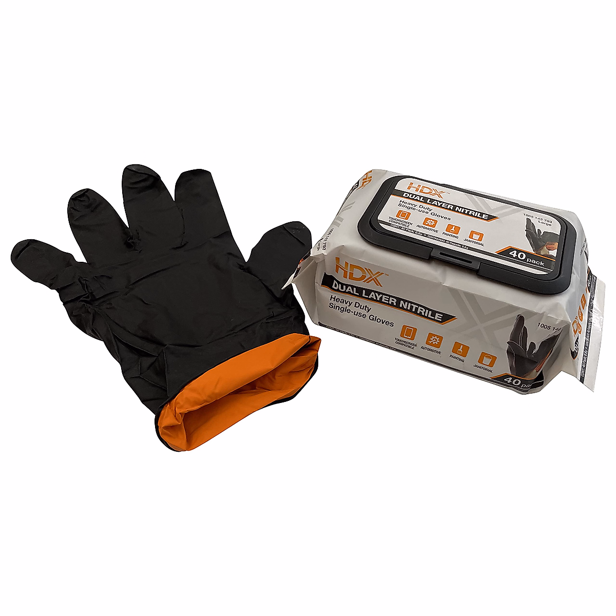 HDX Black Dual Layer 6ml Heavy Duty Disposable Nitrile Gloves 2 - 40 Packs - 80 Gloves Total Large