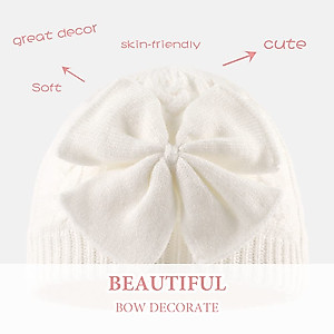 Winter Warm Knitted Baby Hat for Girls Cotton Lined Infant Toddler Girls Hat Autumn Cute Bow Classic Girls Beanie 0-6Y(M,White)