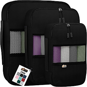 GORILLA GRIP Packing Cubes, Travel Essentials for Suitcase, Mesh Organizer Bags for Clothes Toiletries Shoes and Laundry, Luggage and Carry On Airplane Accessories, Traveling Must Haves, 3 Set Black