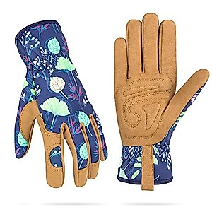 Leather Gardening Working Gloves for Women, Abrasion Garden Gloves Scratch Resistant Breathable for Weeding, Digging, Planting, Raking & Mowing (Medium)