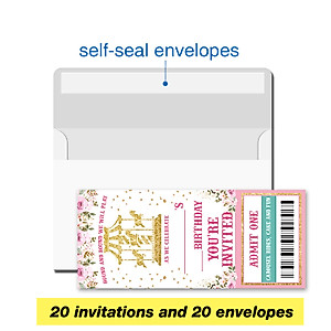 VAHATAN Carousel Birthday Party Invitations 20 Pack Carousel Ticket Invitations with Envelopes Invites Cards for Birthday Party