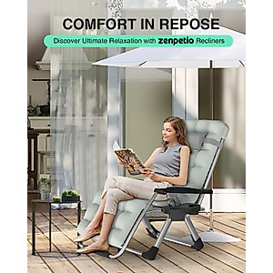 ZENPETIO Zero Gravity Lounge Chair, Outdoor Recliner Chair w/Detachable Cushion Cup Holder and Pillow, Portable Folding Anti Gravity Reclining Chair for Outdoor Camping Patio Lawn Pool, Gray
