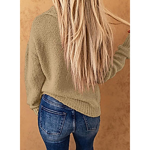 Dokotoo Oversized Quarter Zip Pullover Sweaters for Women Cute Waffle Knit Oversized Fall Winter Outfits Jumpers TopFashion V Neck Long Sleeve Warm Cozy Polo Ladies Khaki Sweater X-Large