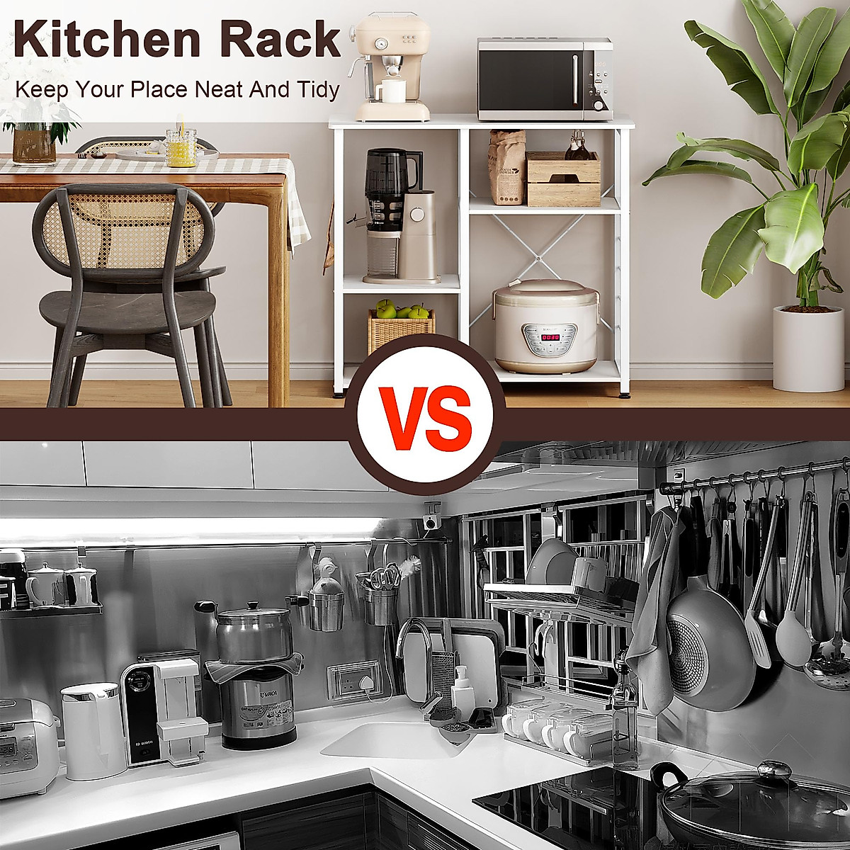 SDHYL, 35 inch Coffee Bar Bakers Rack with 4 Shelves, Kitchen Storage Organizer with Metal Frame, Microwave Stand for Home Kitchen Bathroom