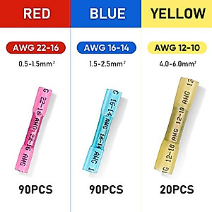 TICONN 200PCS Heat Shrink Butt Wire Connector Kit, Insulated Waterproof Electrical Wire Crimp Terminals Butt Splice for Marine Automotive (200PCS)