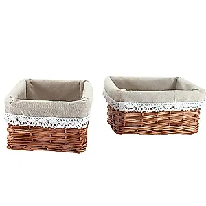 KINGWILLOW Wicker Storage Basket with Liner 3pcs Small Willow Rectangular Handmade Basket for Sundries neatening, (3pcs)