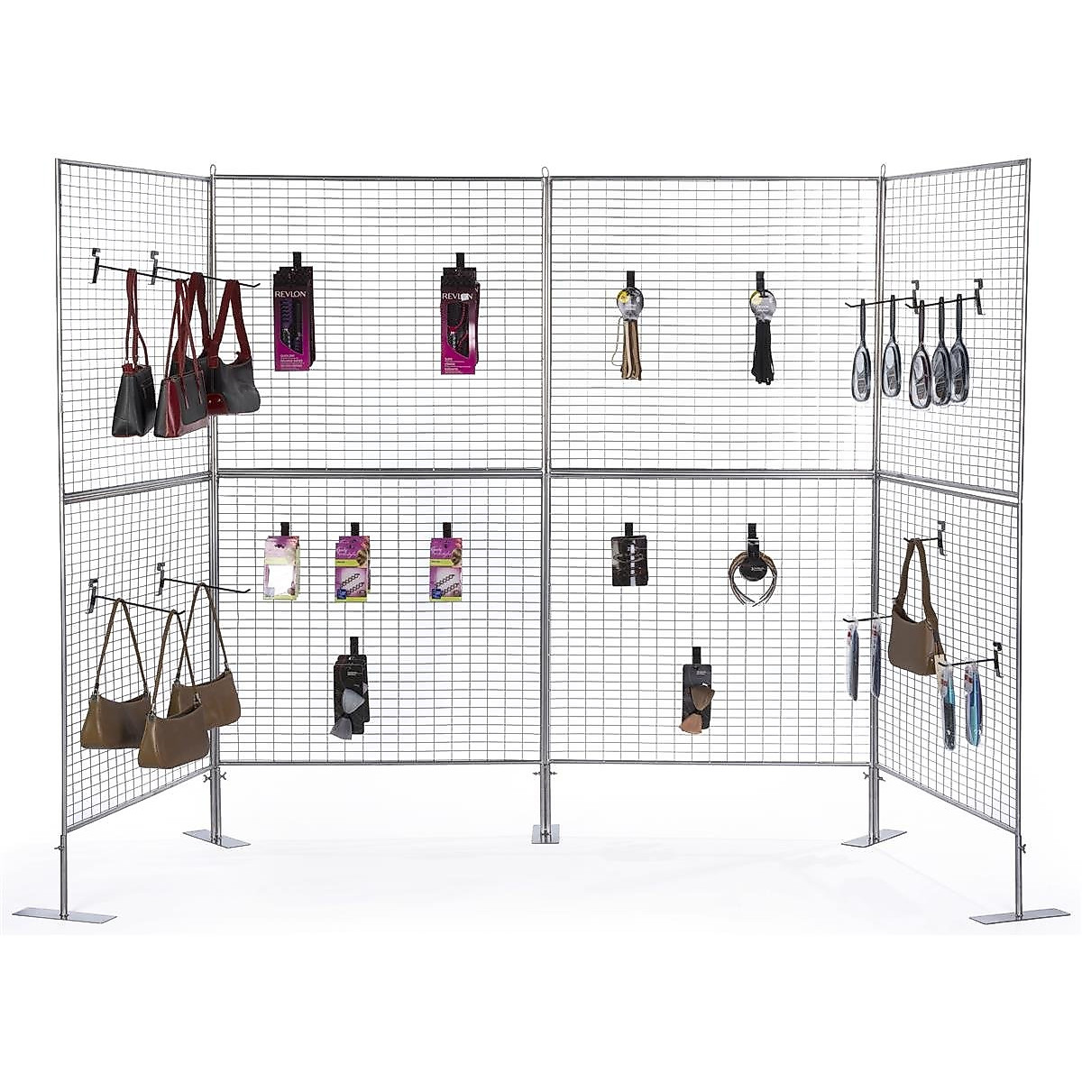 Displays2go Art Display Grids, Floor Standing, Double Sided, Metal Mesh Iron Construction – Silver Finish (AD4PNL)