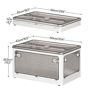 HOOBRO 14.8 Gal Storage Bins with Lids, Folding Storage Box with Wheels and 5 Doors, Collapsible Plastic Storage Bin, Stackable Storage Containers, for Home, Office Organizing, White WG56CW01