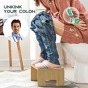 BEKVEM Bamboo Foldable Toilet Stool, 7" & 9" Adjustable Heights Squat, Poop Stool for Bathroom Adults Kids to Improve Bathroom Posture and Comfort, Potty Stool with Non-Slip Layer, 400 lbs Capacity