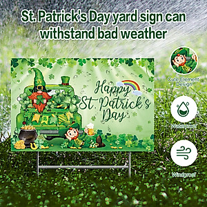 St. Patrick's Day Yard Sign Happy Saint Patty's Day Lawn Decorations 24.8 x 16 Inch Irish Leprechaun Shamrock Yard Sign Leprechaun Sat in the Irish Green Truck Outdoor Decor with Metal H stake