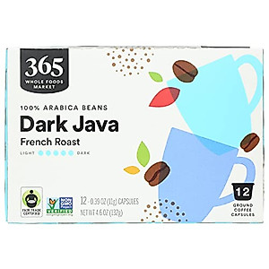 365 by Whole Foods Market, Coffee Dark Java French Roast Pods 12 Count, 4.6 Ounce