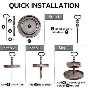 HYGGEISM Two Tier Tray Distressed Wood 2 Tiered Serving Tray Farmhouse, Decorative Wooden Rustic Cake Stand for Kitchen Counter Table, Coffee Bar Decor (Heart-Shaped Handle)