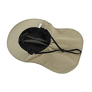 LLmoway Mens Outdoor Sun Protection Cap Wide Brim Breathable Mesh Boonie Hat with Neck Flap Khaki