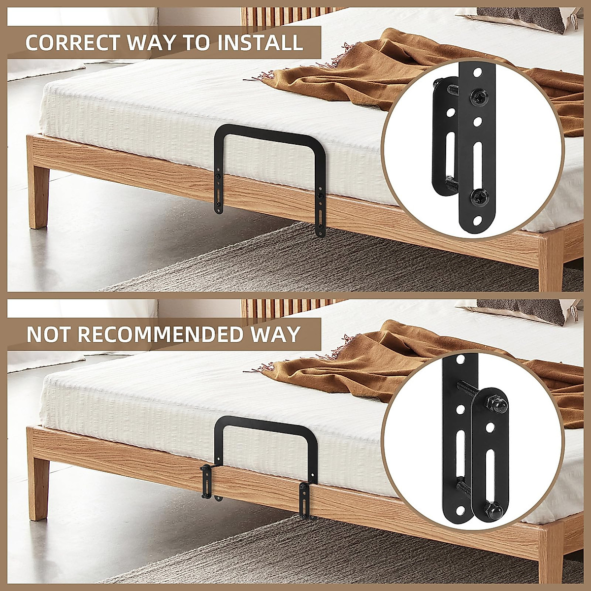 Rasugarlary Mattress Retainer Bar Keep Mattress Stopper from Sliding, 12 Pcs Adjustable Non Slip Mattress Slide Stoppers Holder in Place Metal Mattress Gripper, Black