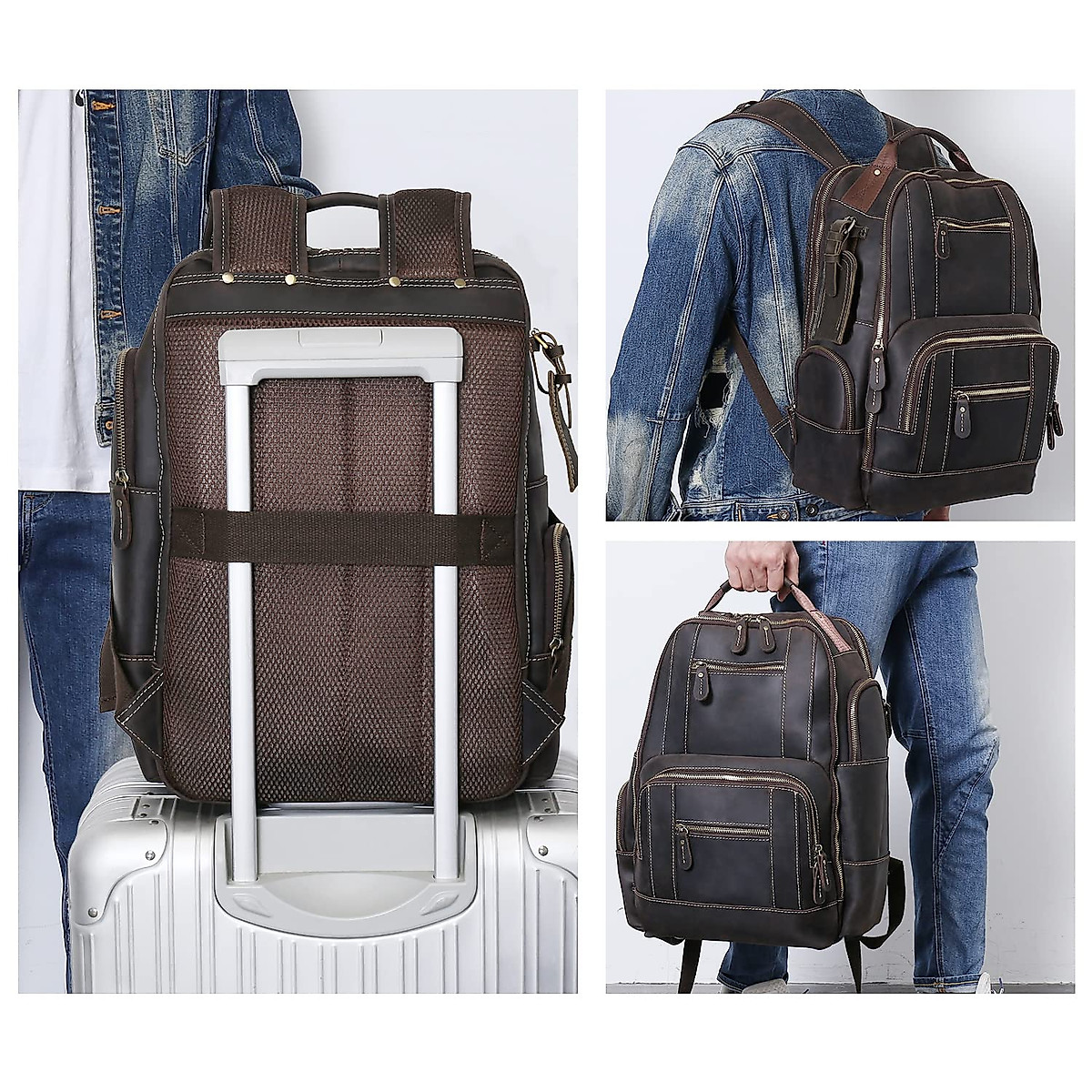 UBANT Leather Backpack for Men, 15.6 inch Laptop Backpack Vintage Full Grain Leather School College Bookbag Large Capacity Business Office Work Bag Casual Camping Travel Weekend Daypack