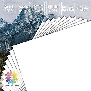 Mat Board Center, Pack of 10 11x14 White Uncut Mat Boards, Acid Free, 4-Ply Thickness, White Core, Great for Pictures, Photos, Framing Backing