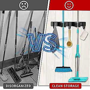 DunGu 2 Pack Broom Holder Wall Mounted Heavy Duty for Outside Mop Gripper Broom Bracket Mop Rack Holds Garden Tools,Broom Holder, Mop Hanger, broom Wall Holder,Shovels,Rakes,Brooms