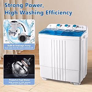 Winado 20LBS Portable Washing Machine, Compact Mini Washer Machine & Dryer Combo, Built-in Gravity Drain, Small Twin Tub Washer with Spin Cycle for Laundry Room, Apartments, Dorms, RV's (Blue)