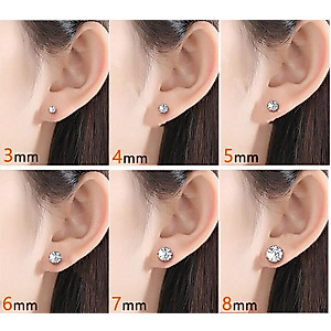 3 Pairs 925 Sterling Silver Cubic Zirconia Stud Earrings 6mm-7mm-8mm Set Men Women
