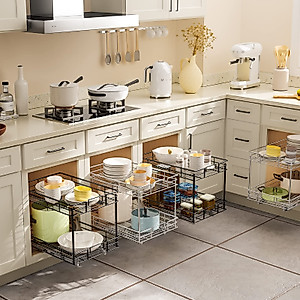 ROOMTEC Pull Out Cabinet Organizer 20" W x 21" D, Kitchen Cabinet Organizer and Storage 2-Tier Cabinet Pull Out Shelves Under Cabinet Storage for Kitchen Chrome