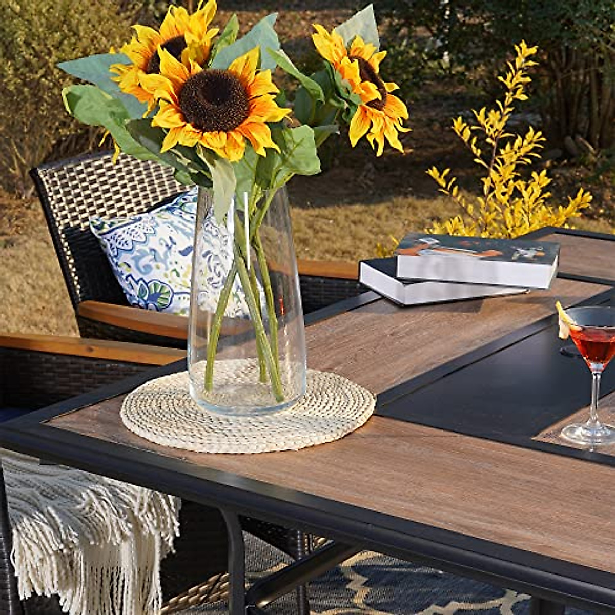 Sophia & William Patio Dining Set Patio Furniture set Patio Dining Table Wood Like 60" for 6 with Patio Dining C Spring Motion Chair Quick Dry Textilene Support 350lbs for Outdoor Lawn Garden Backyard