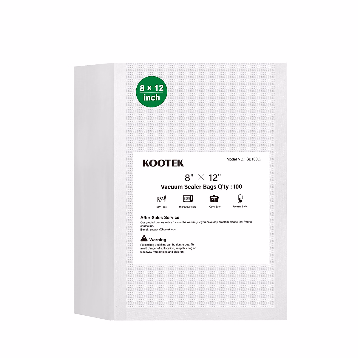 Kootek Vacuum Sealer Bags for Food, 100 Quart 8" x 12" Vacuum Seal Bags, Commercial Grade, BPA Free, Pre Cut Freezer Bags for Food Storage, Meal Prep or Sous Vide