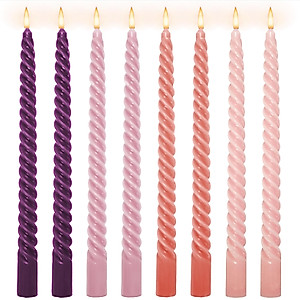 Whaline 8Pcs 10 Inch Pink Purple Gradient Color Spiral Taper Candles Dripless Twisted Wax Candles Long Unscented Candle Sticks for Wedding Displays Home Dining Table Supplies