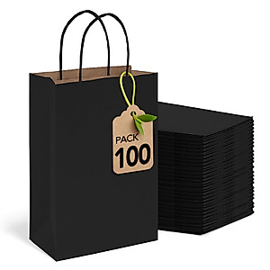MESHA 100pcs Black Gift Bags 5.25" x 3.75" x 8", Small Size Kraft Paper Bags with Handles for Handwork, Shopping, Gift, Merchandise, Retail, Party