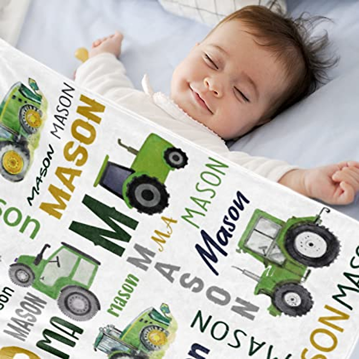 Custom Tractor Blanket with Name for Boys Girls Kids, Personalized Name Blanket Trucks, Soft Flannel Blankets Customized Gift for Children Day Birthday Christmas-40 x50