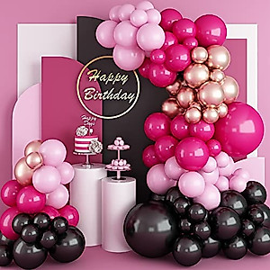 Black Hot Pink Balloon Garland Arch Kit,97Pcs Rose Red Black and Pink Metallic Rose Gold Latex Balloons for Baby Shower Wedding Birthday Graduation Anniversary Bachelorette Party Decorations