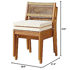 Alaterre Furniture Patio Dining Chairs - Set of 2 Weather-Resistant Stackable Outdoor Chairs with Fade-Proof Cushions - for Deck, Porch, or Sunroom