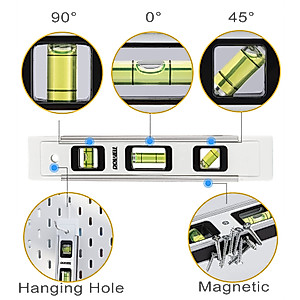 DOWELL Magnetic Torpedo Level Mini Bubble Level Box Spirit Level Alloy Frame 180/90/45 Degree 9-Inch (1, White)