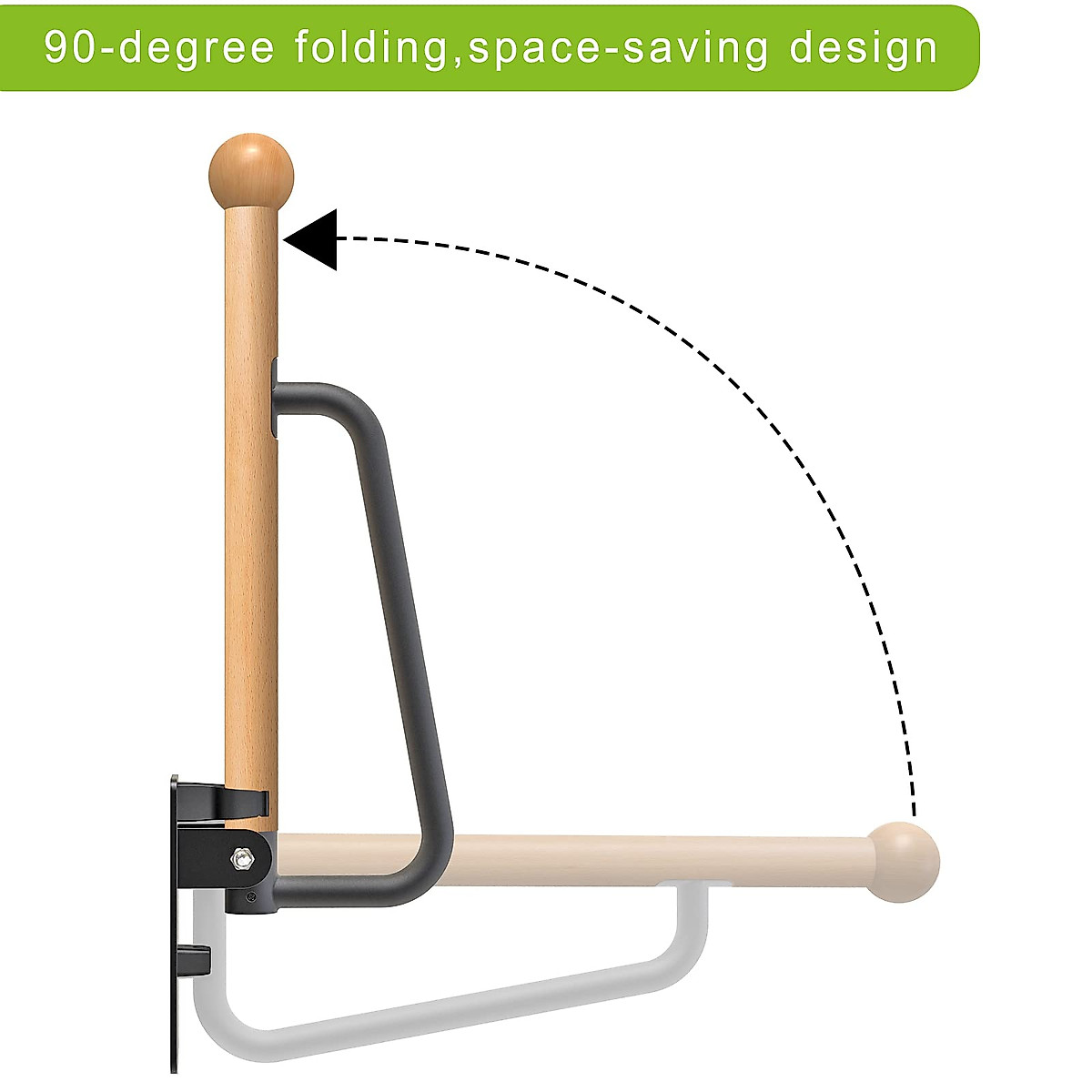 Dolibest 24 Inch Toilet Safety Bar, Foldable Toilet Grab Bar, Wall Mounted Wooden Handicap Grab Bar for Bathroom. Non-Slip and Waterproof Comfty Grip Bar for Disabled Elderly Pregnant, 1PCS