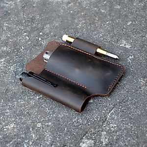 YIYUS Genuine Leather Multitool Belt Sheath Organizer, Leather EDC Belt Pouch for Men, Belt Holder Mini Leather Pocket, Flashlight Holder, Pen Holder, Sheath Holster Darkbrown