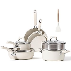 Carote 10pcs Pots and Pans Set, Nonstick Cookware Sets, Induction Pots and Pans, Kitchen Cookware Sets for Cooking with Kitchen Tools Set, Silicone Handle, Oven Safe