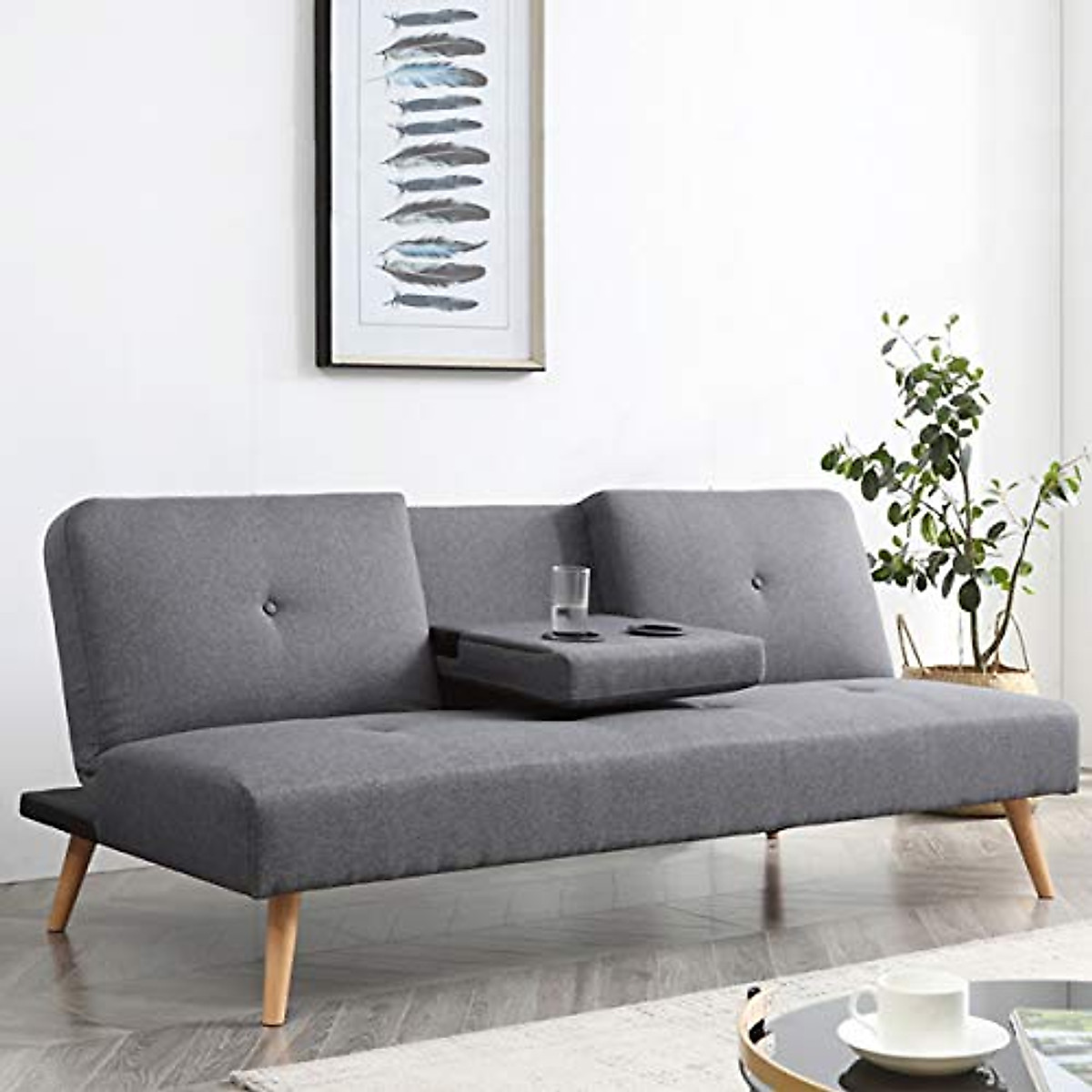 AC Pacific Hobbs Modern Contemporary Button Tufted Living Room Sofa Bed, Grey