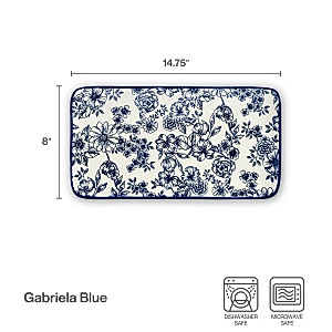 Pfaltzgraff Gabriela Floral Rectangle Platter, 14.75 Inch, Blue and White