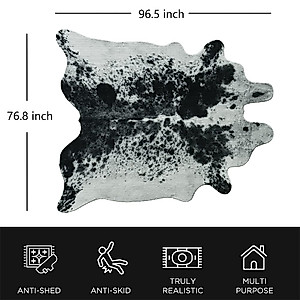 rugoo Faux Cowhide Rug 6.4 ft x 8 ft Cow Print Rug Faux Animal Skin Rug for Living Room Bedroom Nursery