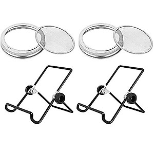 Seeds Sprouting Kit, 2-Pack Mason Jar Germination Growing Kit with Stainless Steel Mesh Lids and Stands, Wide Mouth Jars Germinator, Indoor Seed Sprouter Set for Broccoli Beans Microgreens Sprouts