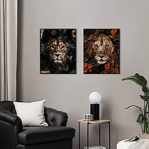 AllBlue Jungle Safari Animal Wall Art Prints Poster Lion Tiger Leopard Animal Wall Decor Set of 4 Animal Wall Pictures for Living Room Home Decor (8"x10" Unframed)