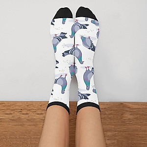 Women's Men's Fun Novelty Crazy Crew Socks Bluish Pigeons Dress Socks