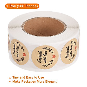 MECCANIXITY Handmade with Love Stickers Roll 1 Inch 500 Pieces Labels for Baking Packaging, Cake Box, Envelope