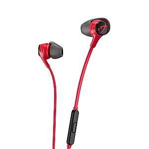 HyperX Cloud Earbuds II – 14mm Drivers, Four Eartips, Hard-Shell Carrying Case, Low-Profile 90° Plug, 3.5mm Plug, Built-in Microphone, Multi-Function Button, PC, Mobile, Nintendo Switch – Red