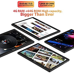 Tablet 10.1 Inch Android 11 Tablets with 4G LTE Cellular, 4G RAM, 64GB ROM, 2 In 1, Octa-Core, Keyboard，Tablet Case, 13MP Camera, Bluetooth, WiFi, GPS, Dual Sim Card Slot, HD Touchscreen, (Black)