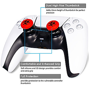 Playrealm FPS Thumbstick Extender & 3D Texture Rubber Silicone Grip Cover 2 Sets for PS5 Dualsenese & PS4 Controller(BioH Red)